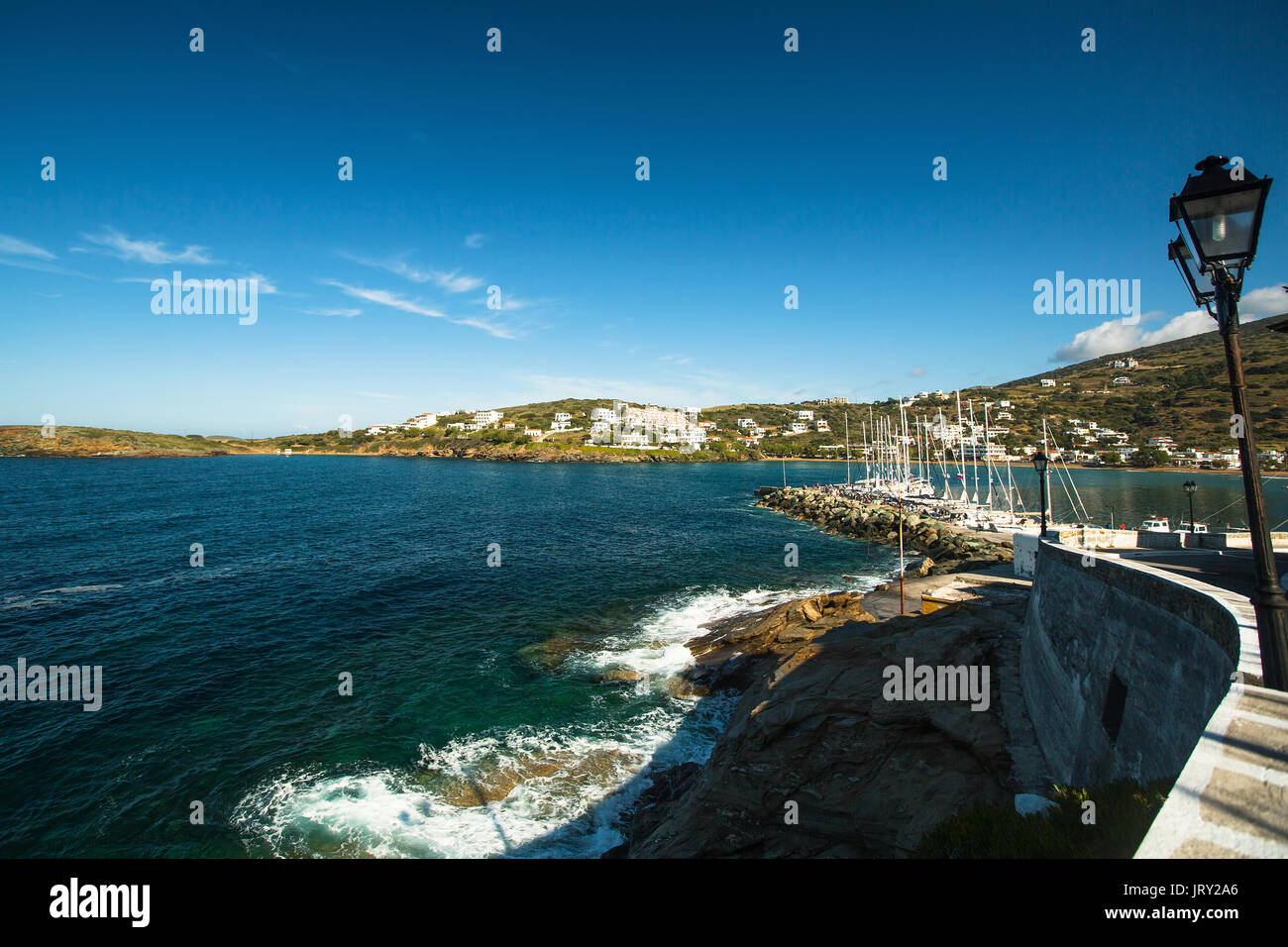 View of Marina at the Andros island, Aegean sea, Greece Stock Photo - Alamy