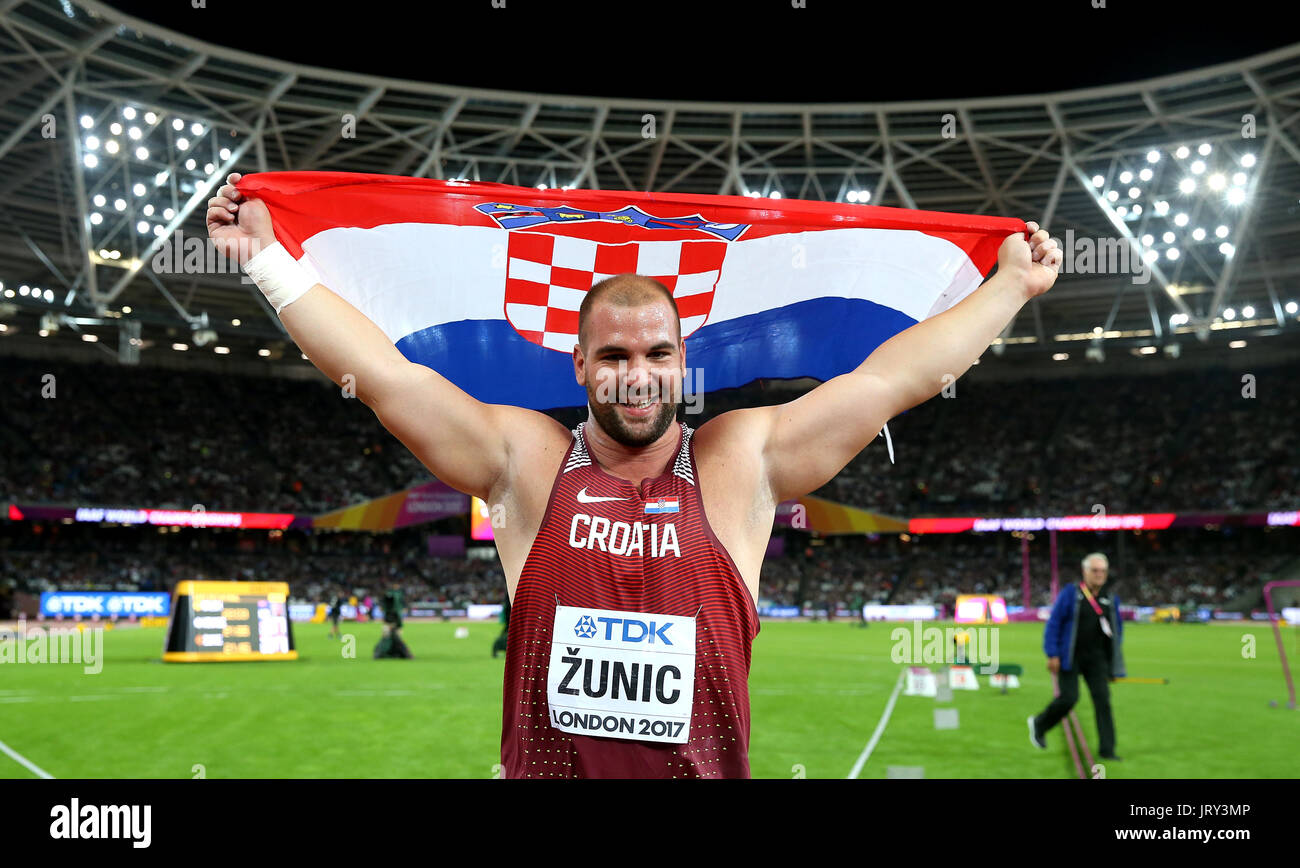 Croatia's Stipe Zunic celebrates winning bronze in the Men's Shot Put ...