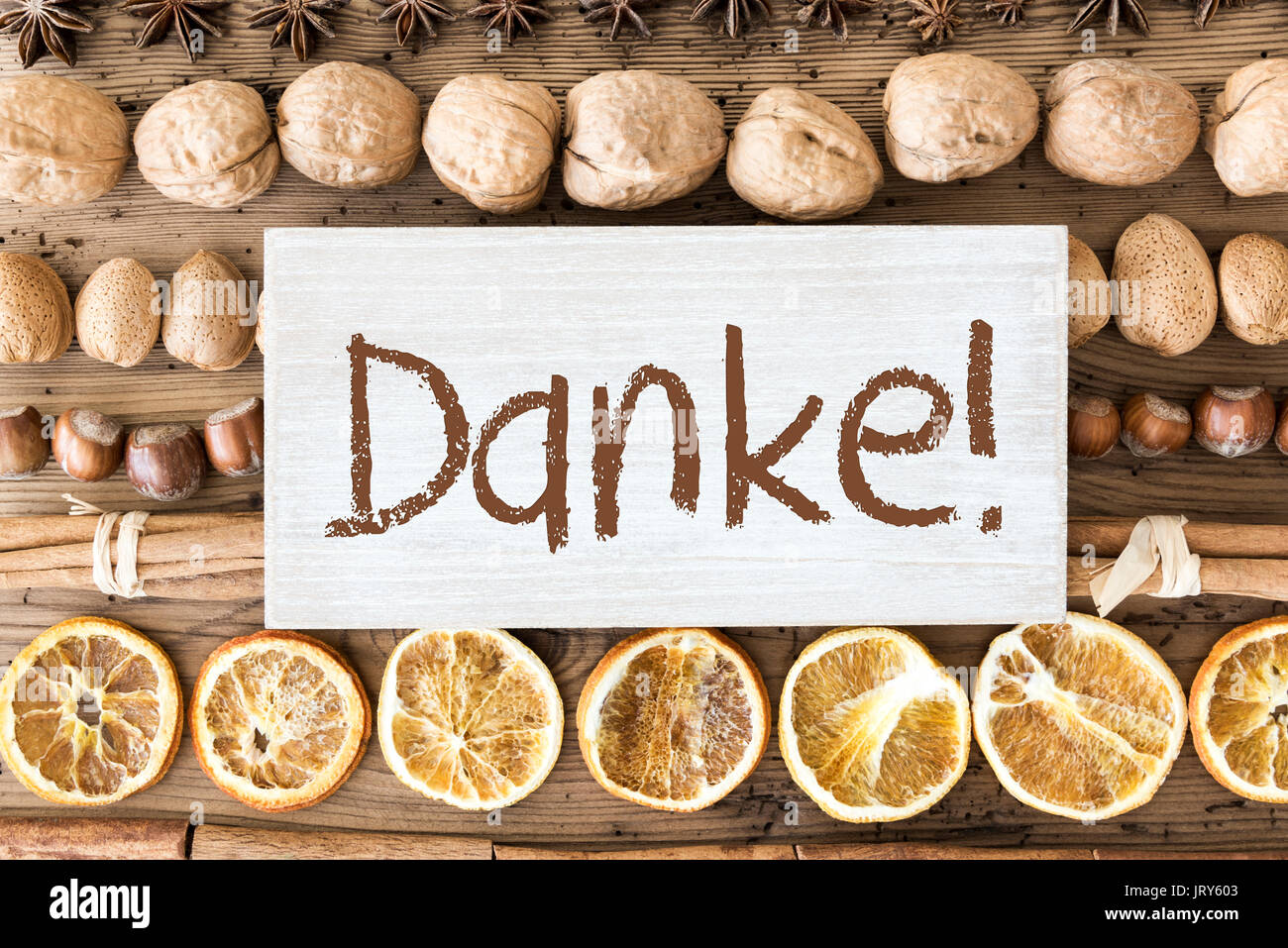 Sign With German Text Danke Means Thank You. Christmas Food Flat Lay ...