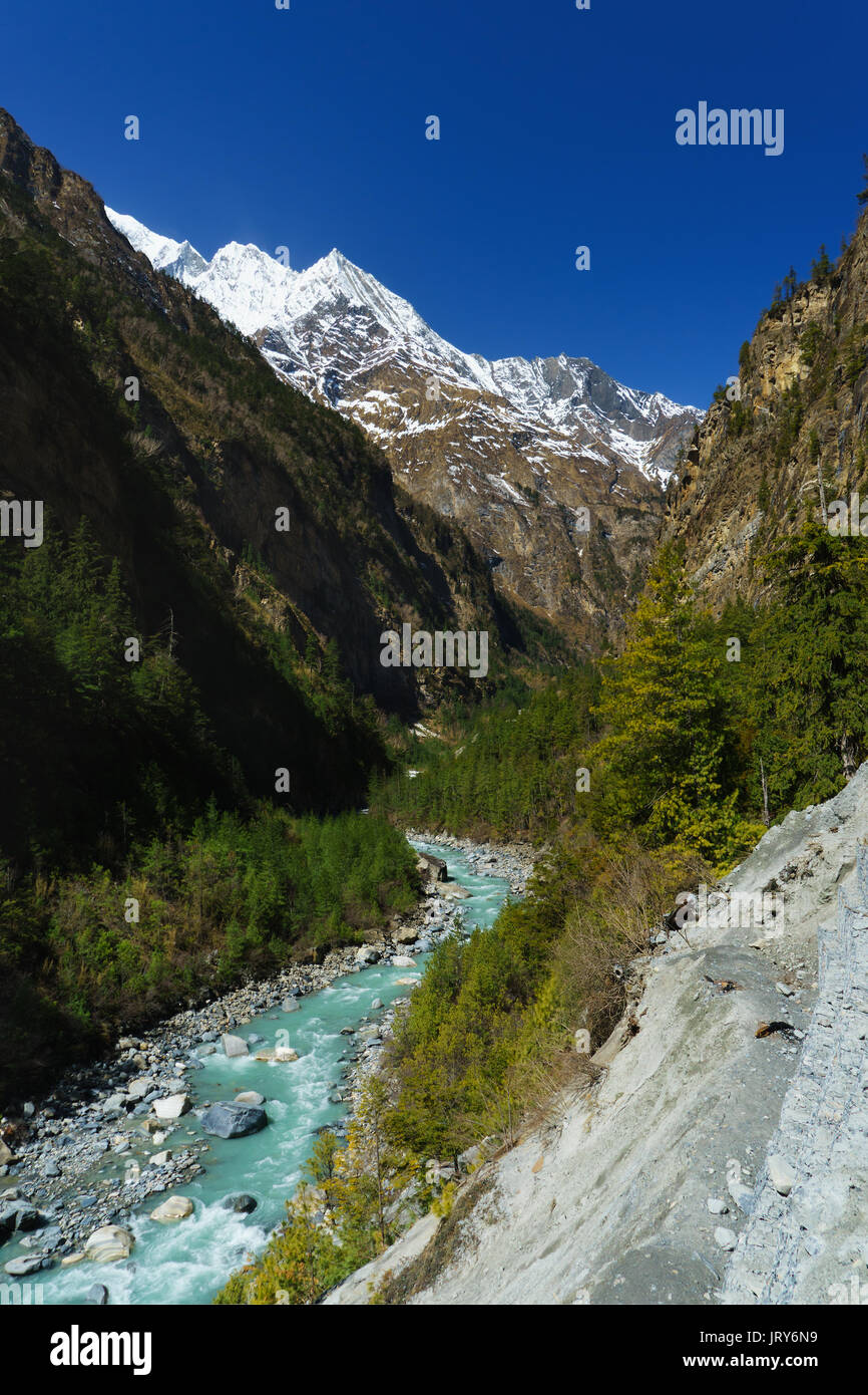 Marsyangdi river between Talekhu and Bhratang, Annapurna region, Nepal ...