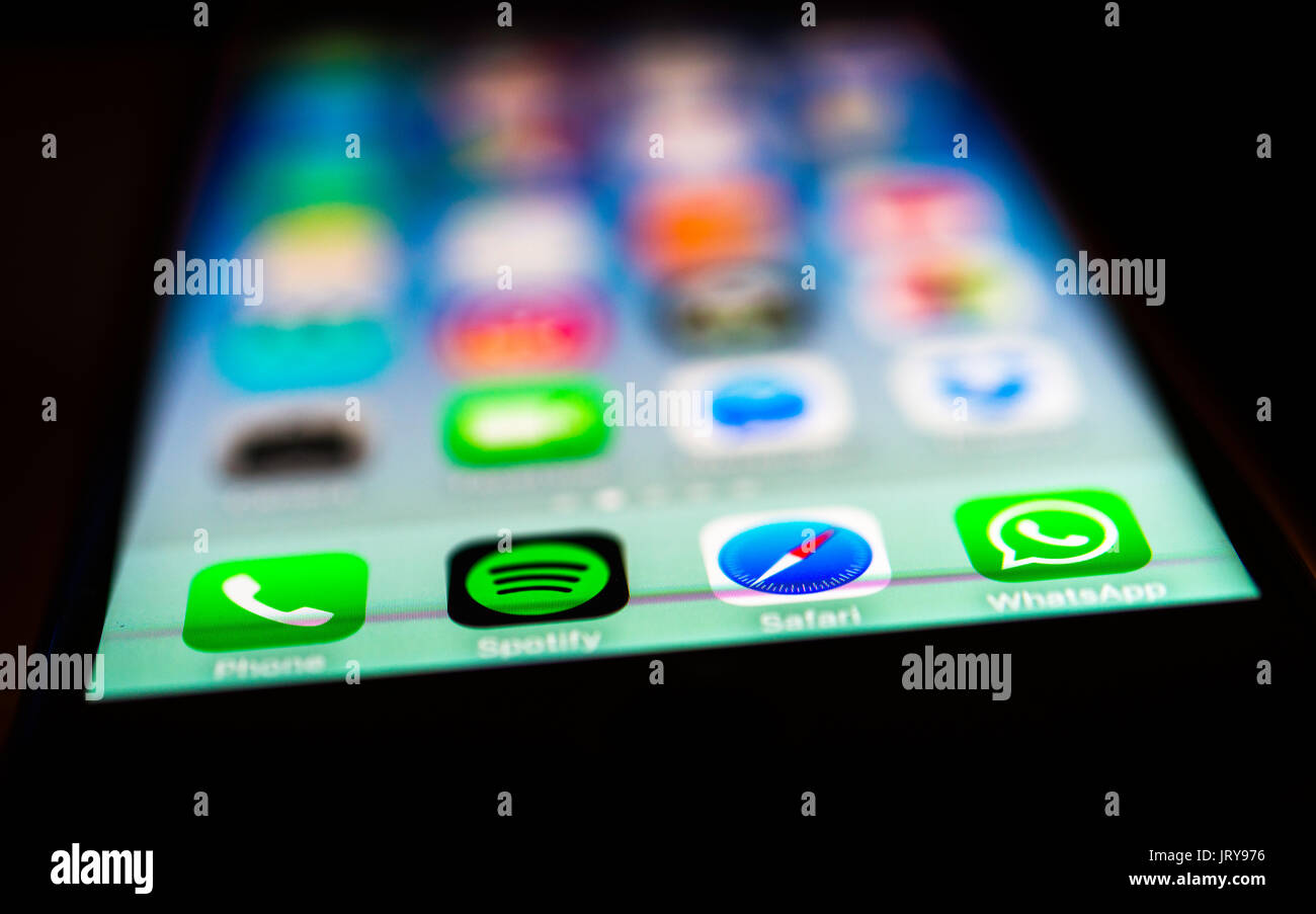 Luminous display, screen, iPhone, many different app icons, app, cell ...