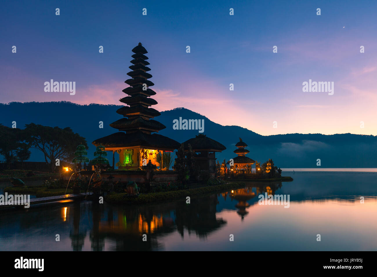 Pura Ulun Danu Bratan, Hindu temple on Bratan lake landscape, one of ...