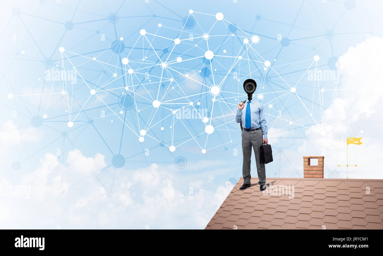 Concept of security and privacy protection with camera headed man Stock ...