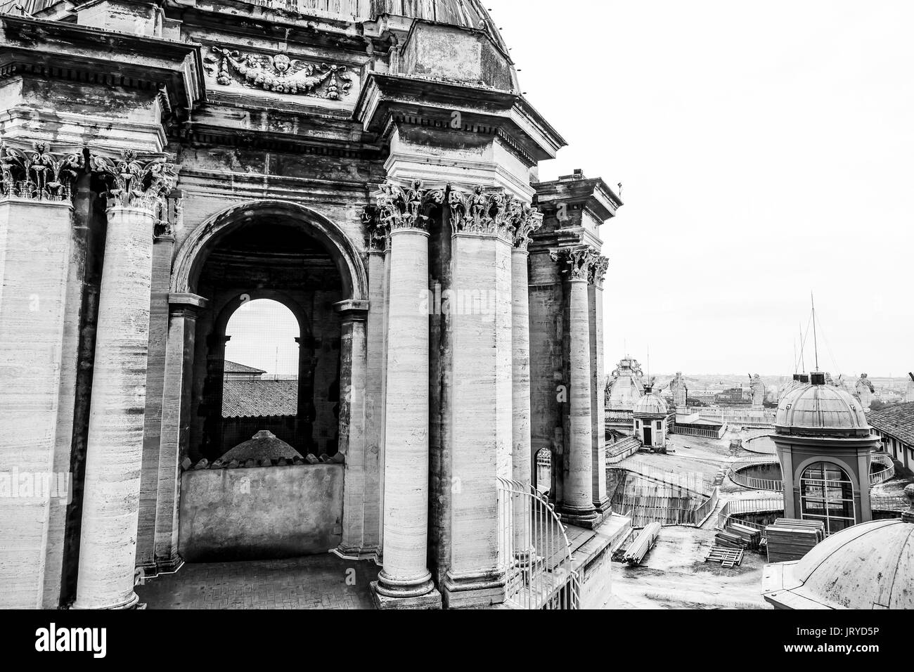 Aerial view from the roof of St Peters Basilica at Vatican in Rome ...