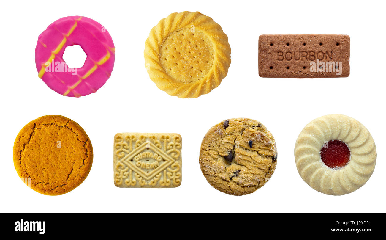Biscuit selection all at correct scale to each other on a isolated ...