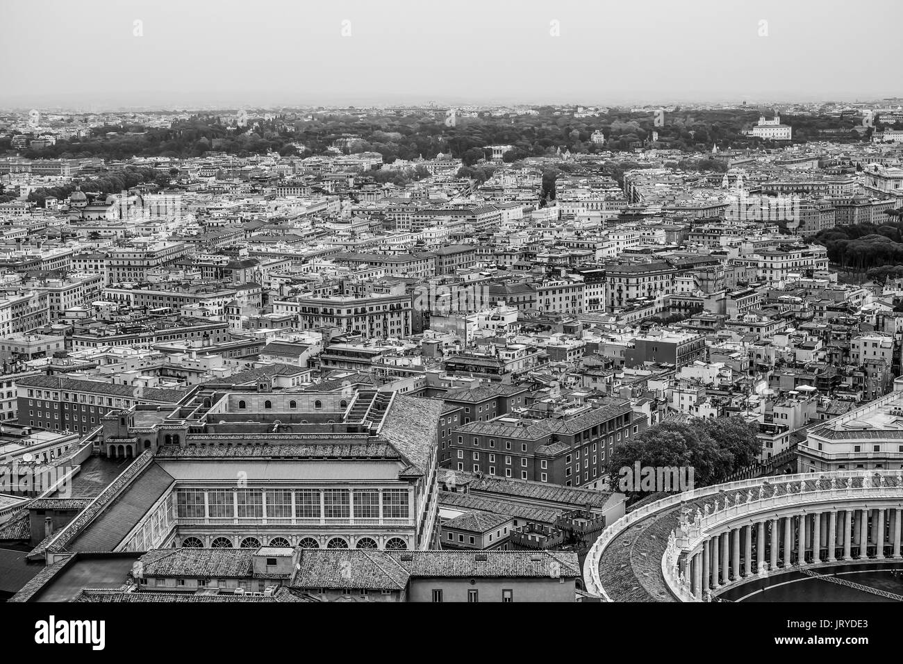 Impressive aerial view over the city of Rome from the top of St Peters ...