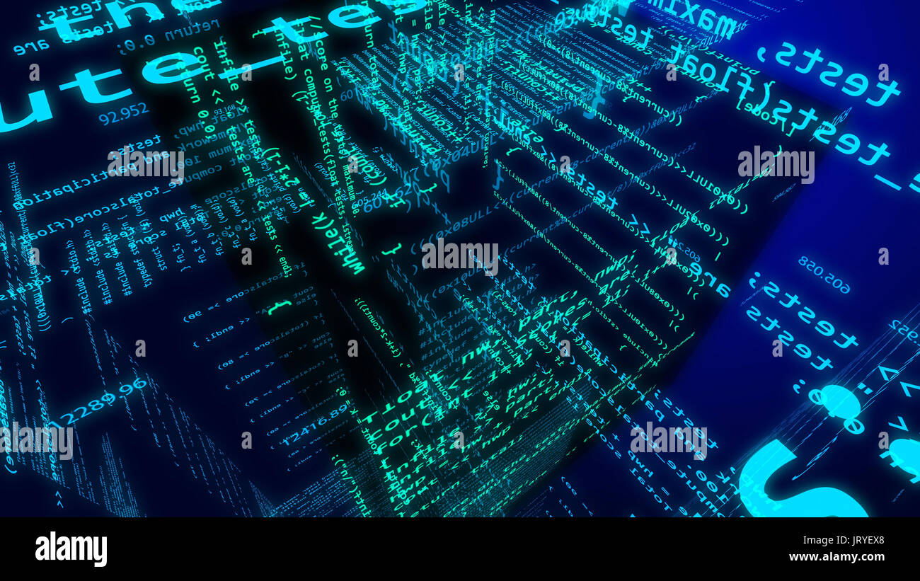 Impressive 3d rendering of a digital cyberspace with flying numbers ...