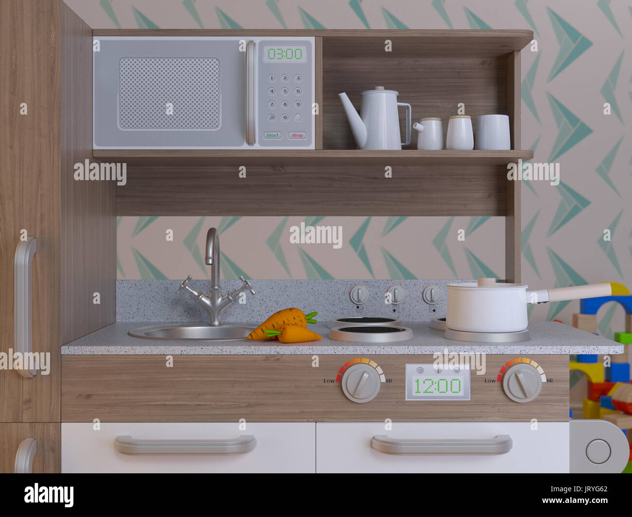 Children kitchen design interior for cooking pretend play set with ...