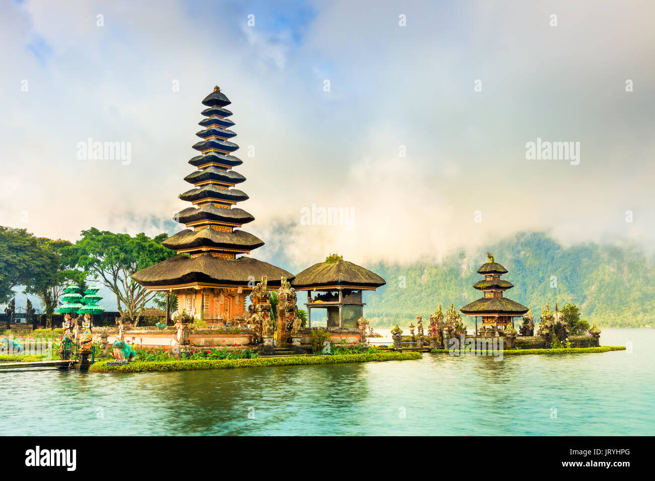 Pura Ulun Danu Bratan, Hindu temple on Bratan lake landscape, one of ...