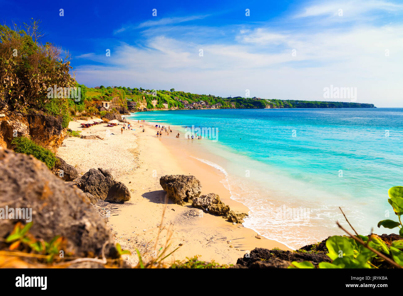 Bali seascape with huge waves at beautiful hidden white sand beach ...