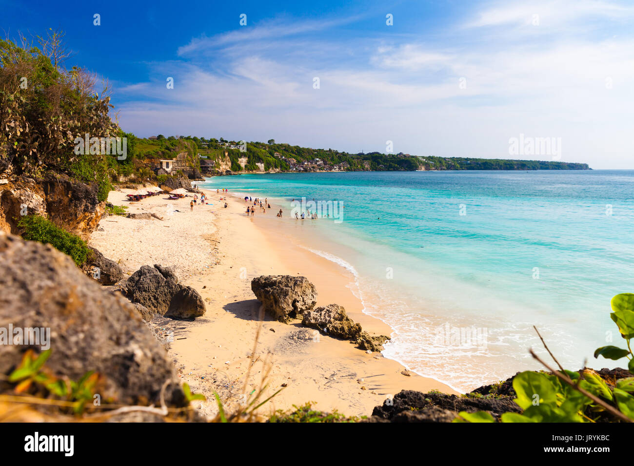 Bali seascape with huge waves at beautiful hidden white sand beach ...