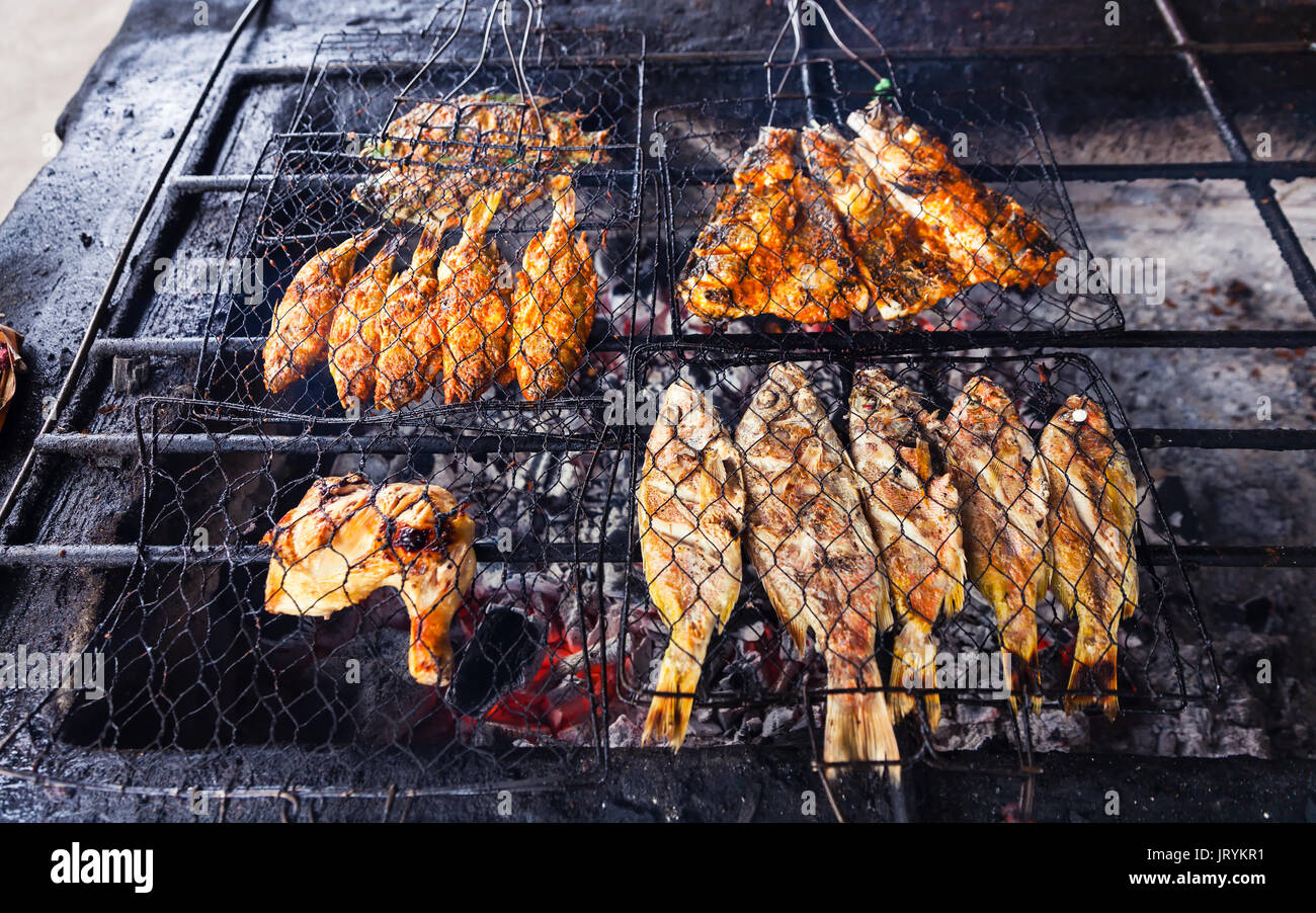 seafood grill ,bbq seafood Stock Photo - Alamy