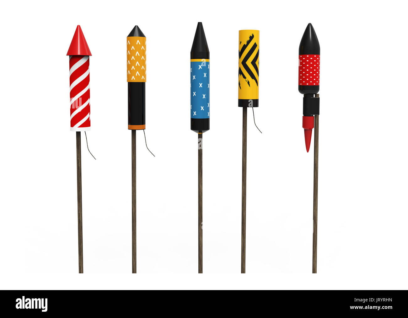 Group of fireworks rockets, isolated on white background. Concept of ...