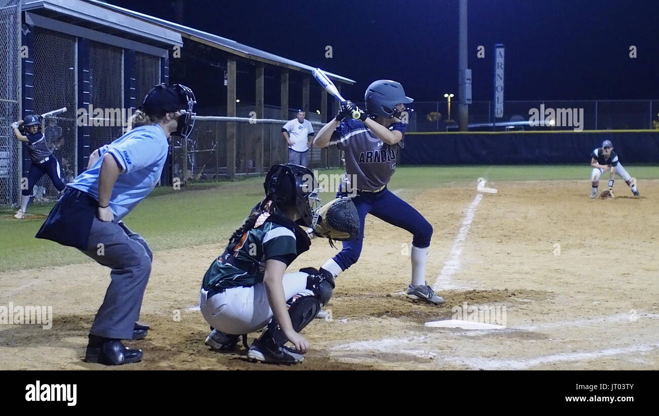 Girls playing softball Stock Photo - Alamy