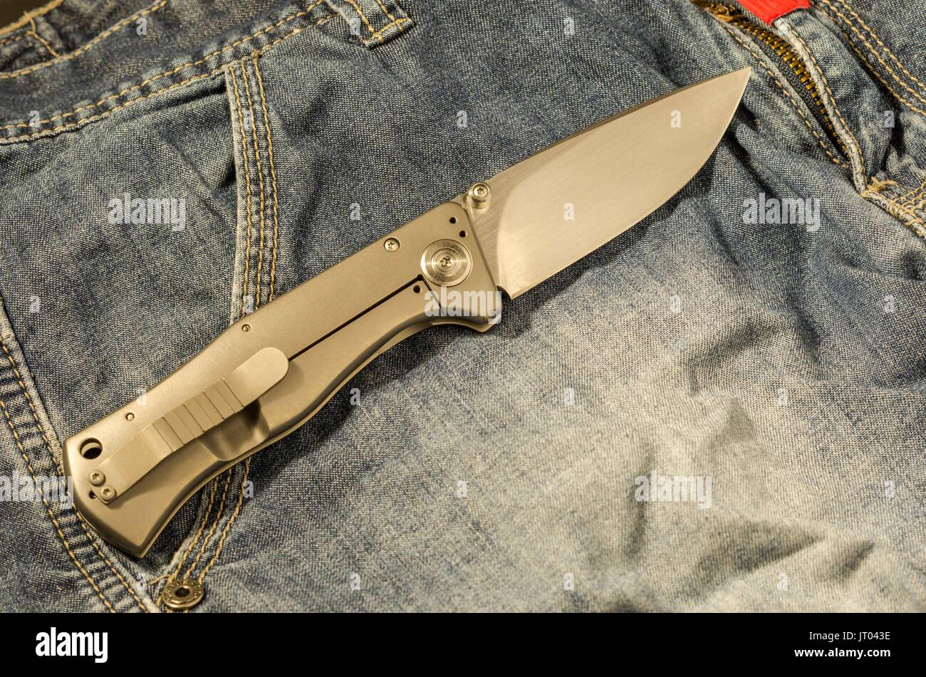 Folding knife with aluminum handle. Knife in the unfolded position ...
