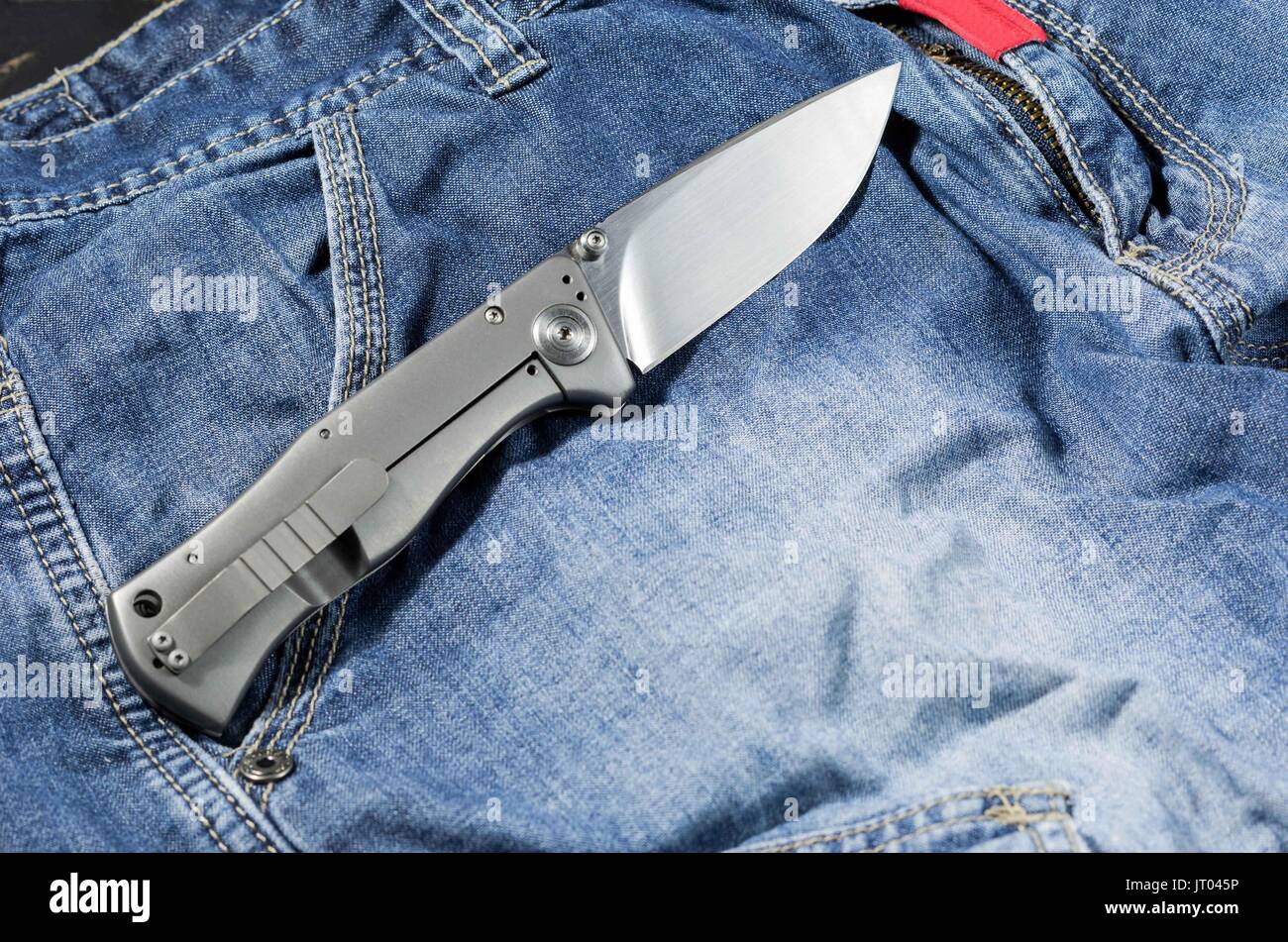 Folding knife with aluminum handle. Knife in the unfolded position ...