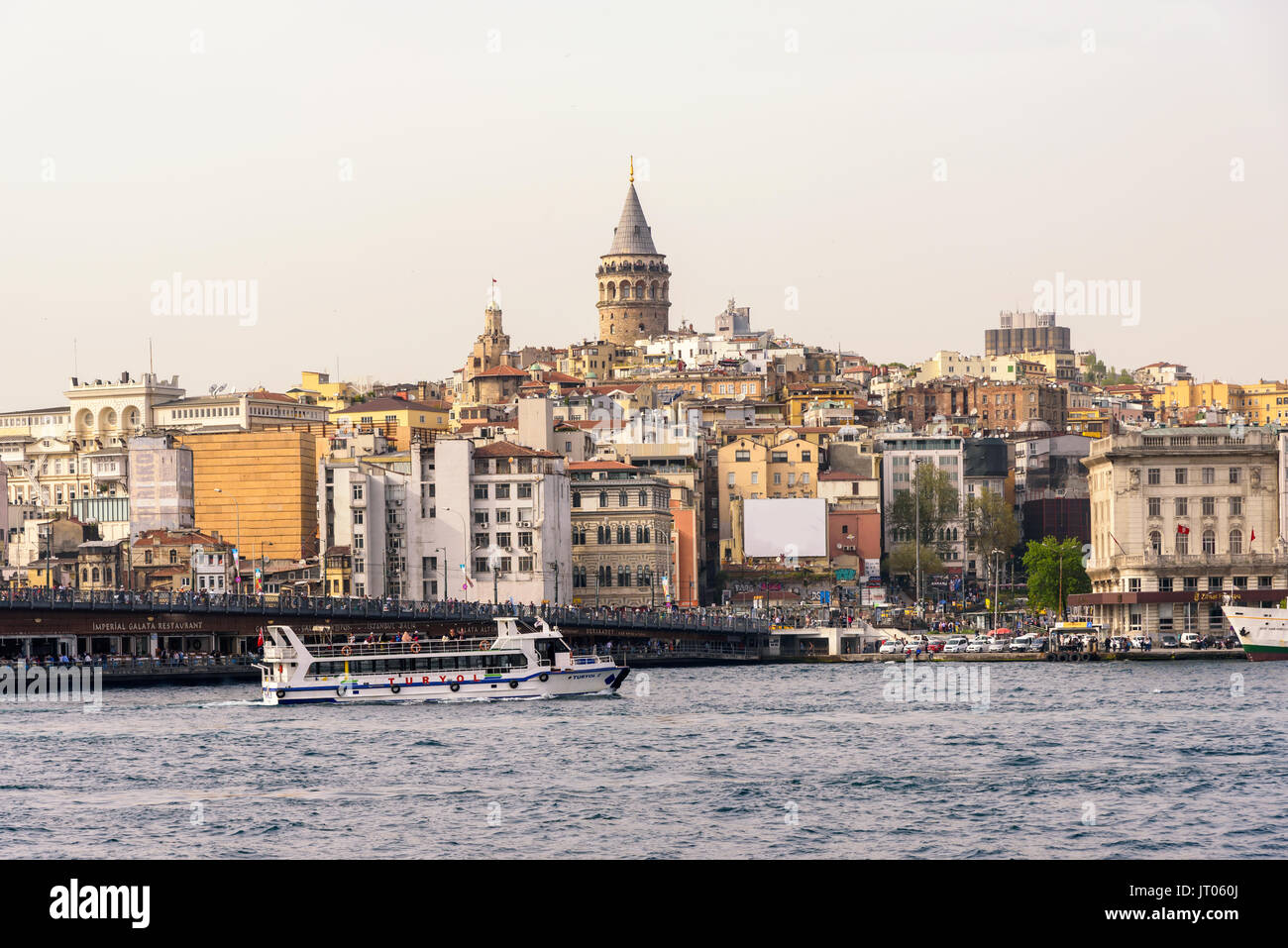 ISTANBUL, TURKEY, CIRCA APRIL 8, 2016. Ferries float on Bosphorus ...