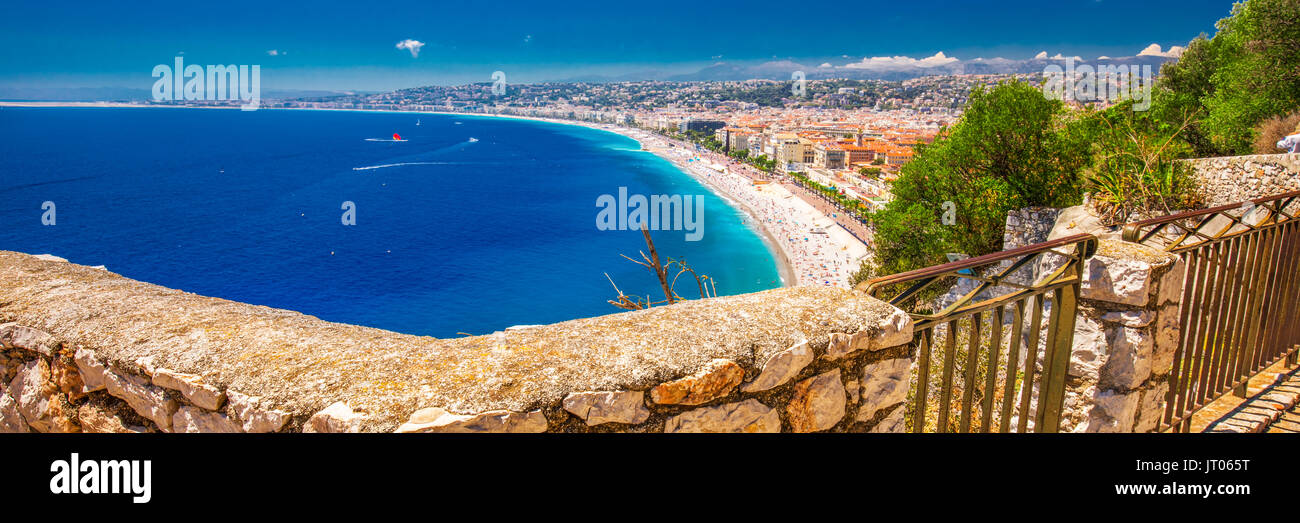 Beach sandy promenade in old city center of Nice, French riviera ...