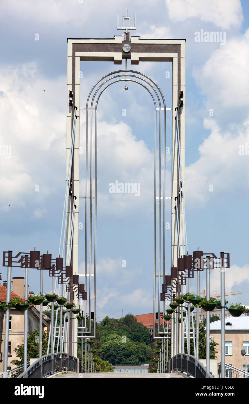 The arch of pedestrian Independence Bridge in Kaunas downtown ...