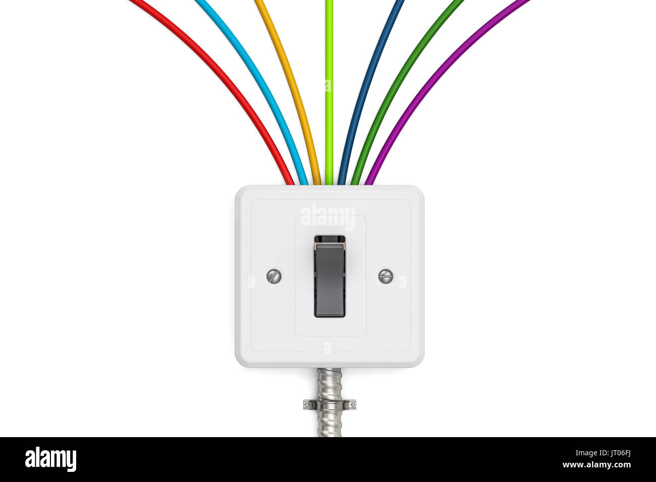 switch with colorful cables, 3D rendering isolated on white background ...