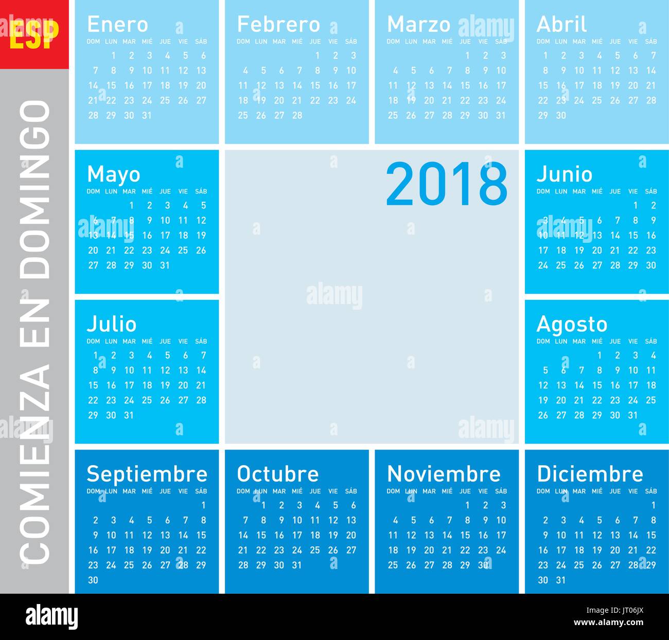 Blue Calendar for Year 2018, in Spanish. Week starts on Sunday Stock ...