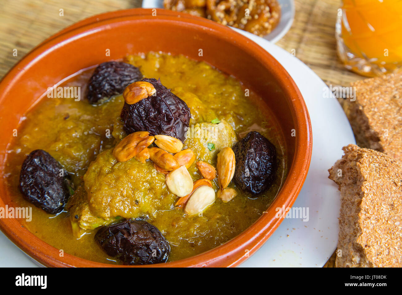 Moroccan food. Traditional dish on a typical restaurant, Tajine of lamb ...