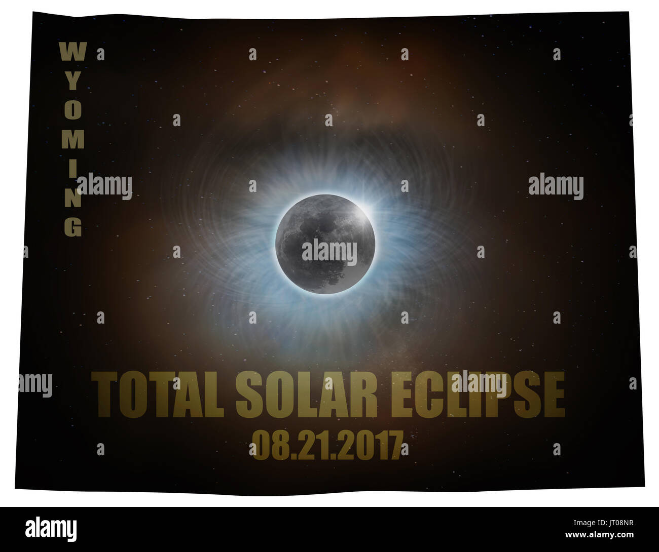 Total Solar Eclipse Sun Moon Stars Corona in Wyoming State Map Outline ...