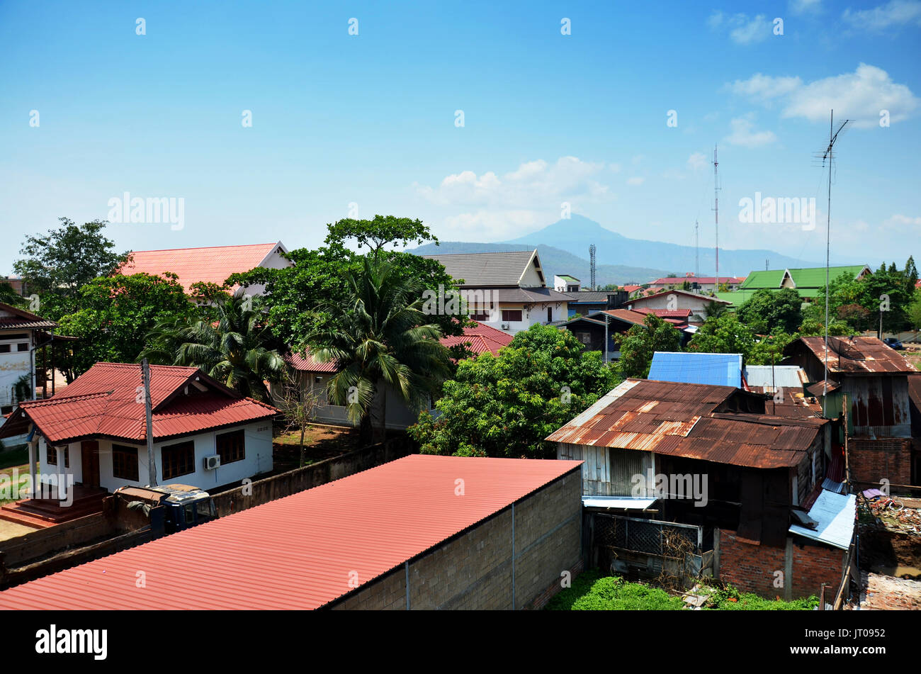 Cityscape with old house and building lao style at Pakse in Champasak ...