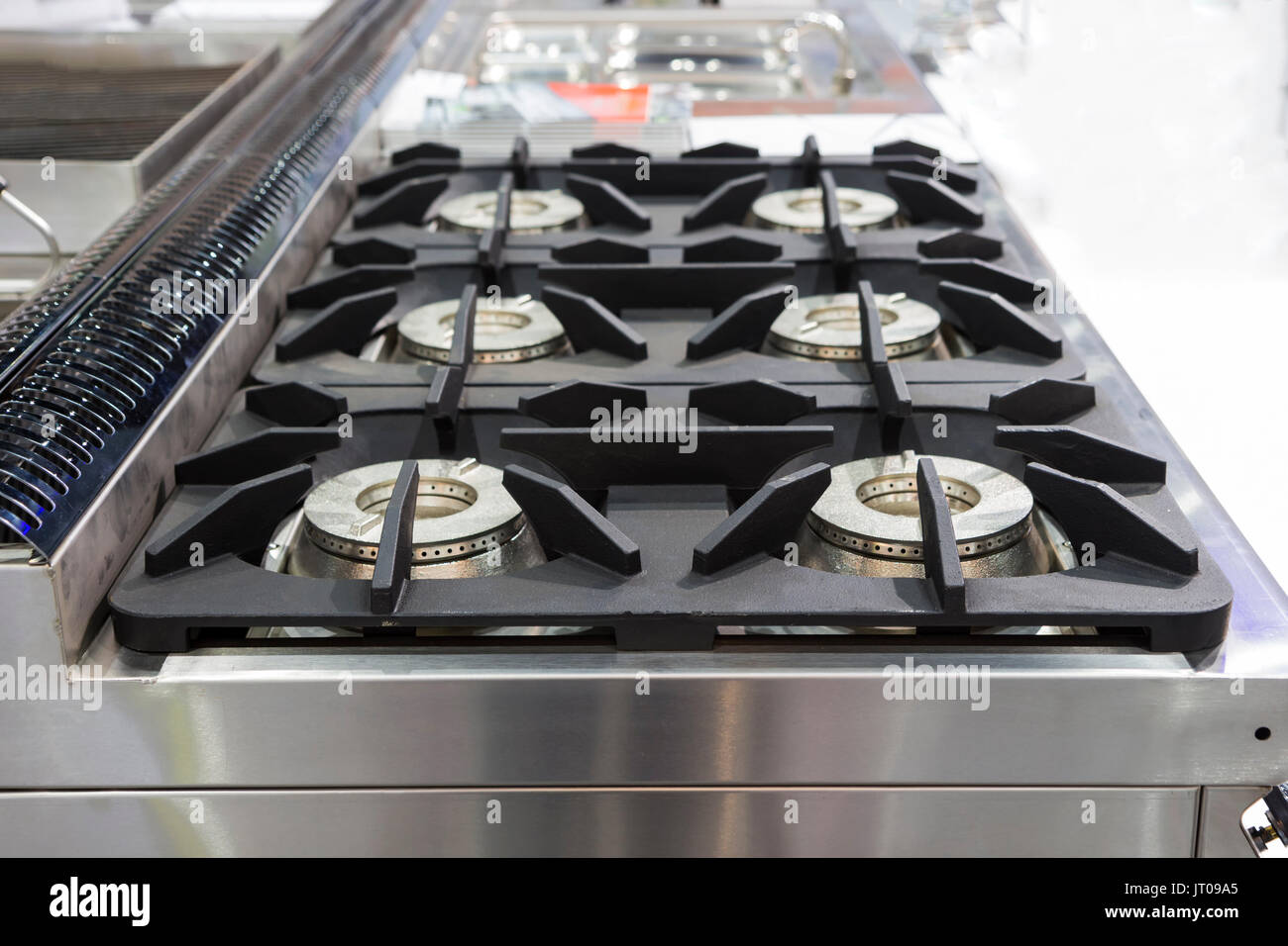 Kitchen burning gas cooker ; modern kitchenware;selective focus Stock ...