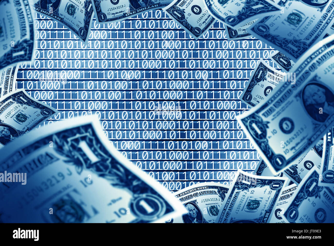 conceptual background image of us paper currency and binary code Stock ...