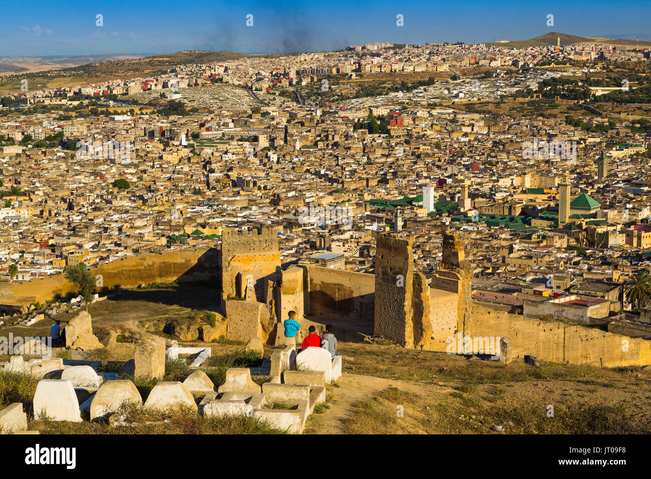 Landscape, panoramic view, Old city wall, Souk Medina of Fez, Fes el ...