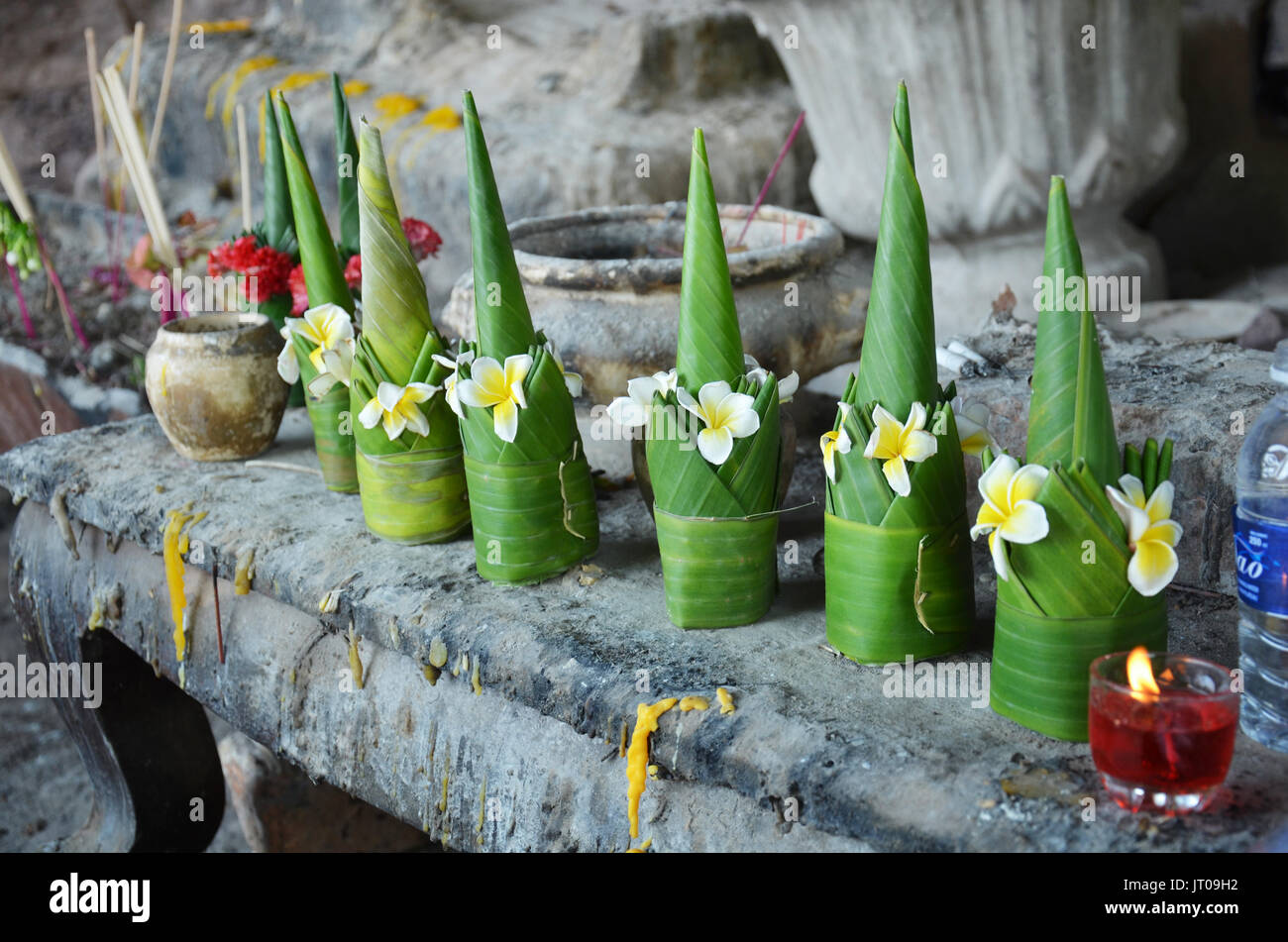 Laos temple wat banana leaf flower hi-res stock photography and images ...