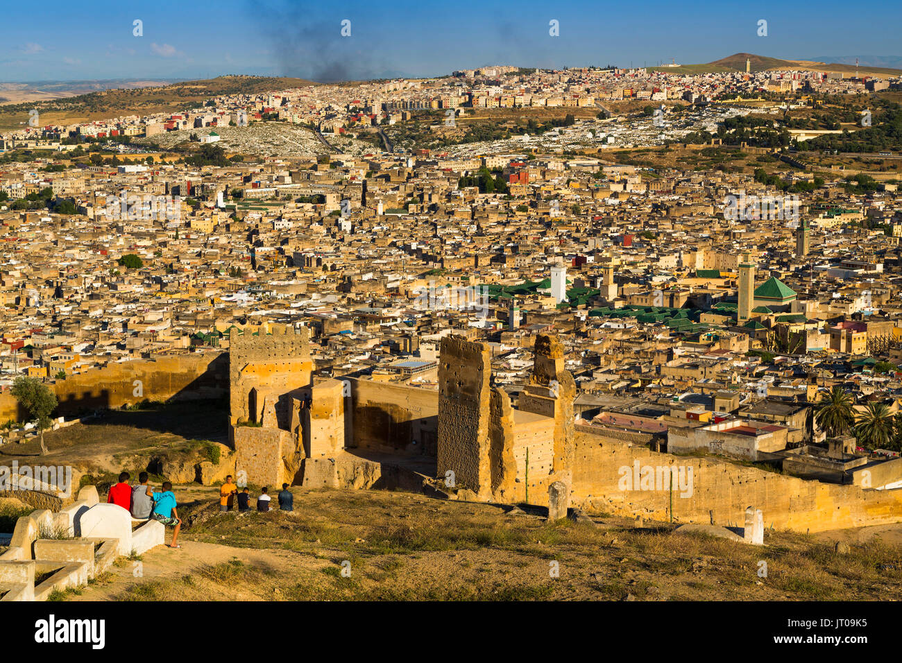 Landscape, panoramic view, Old city wall, Souk Medina of Fez, Fes el ...