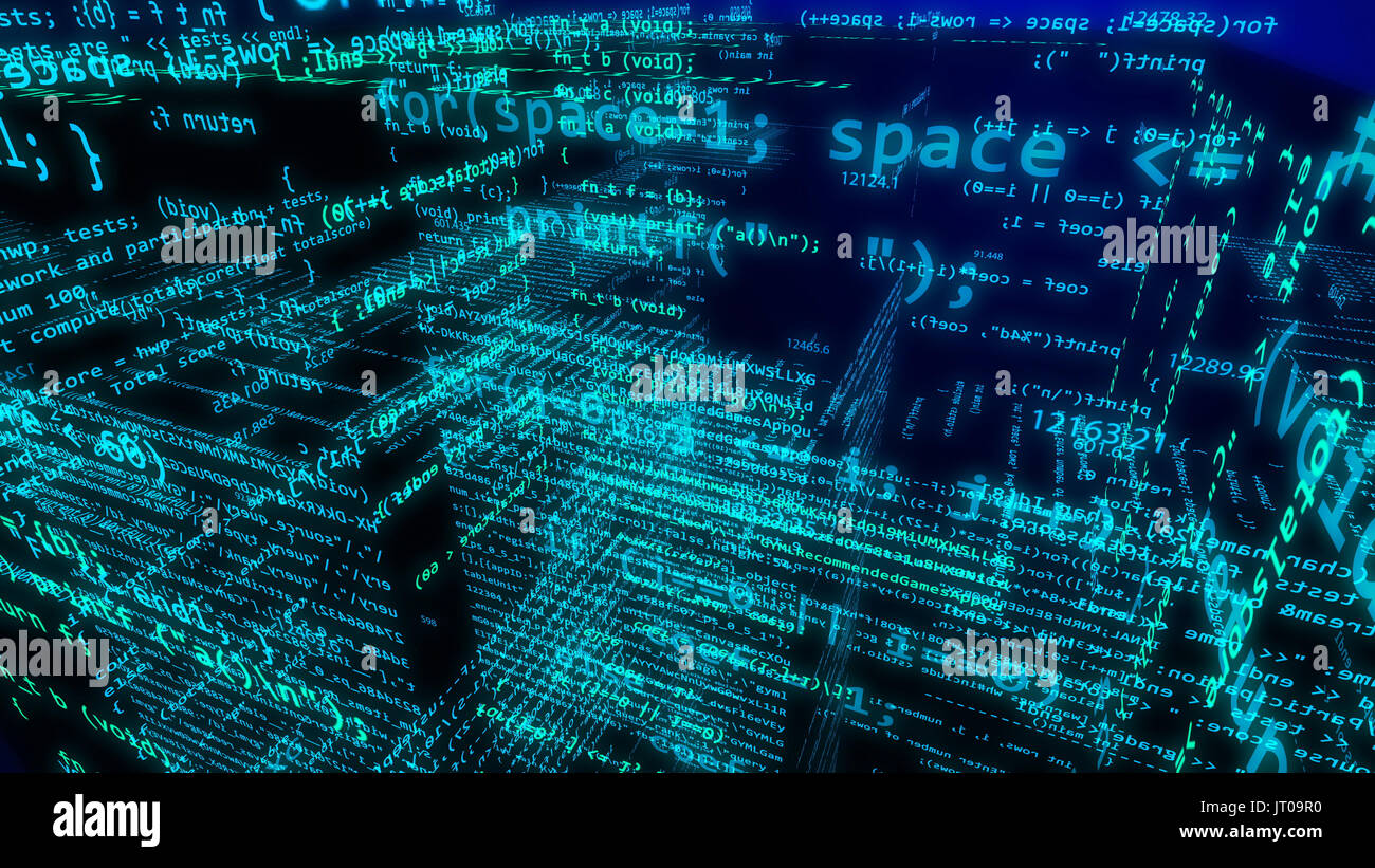 Hi-tech 3D rendering of some digital cyberspace with several surfaces ...