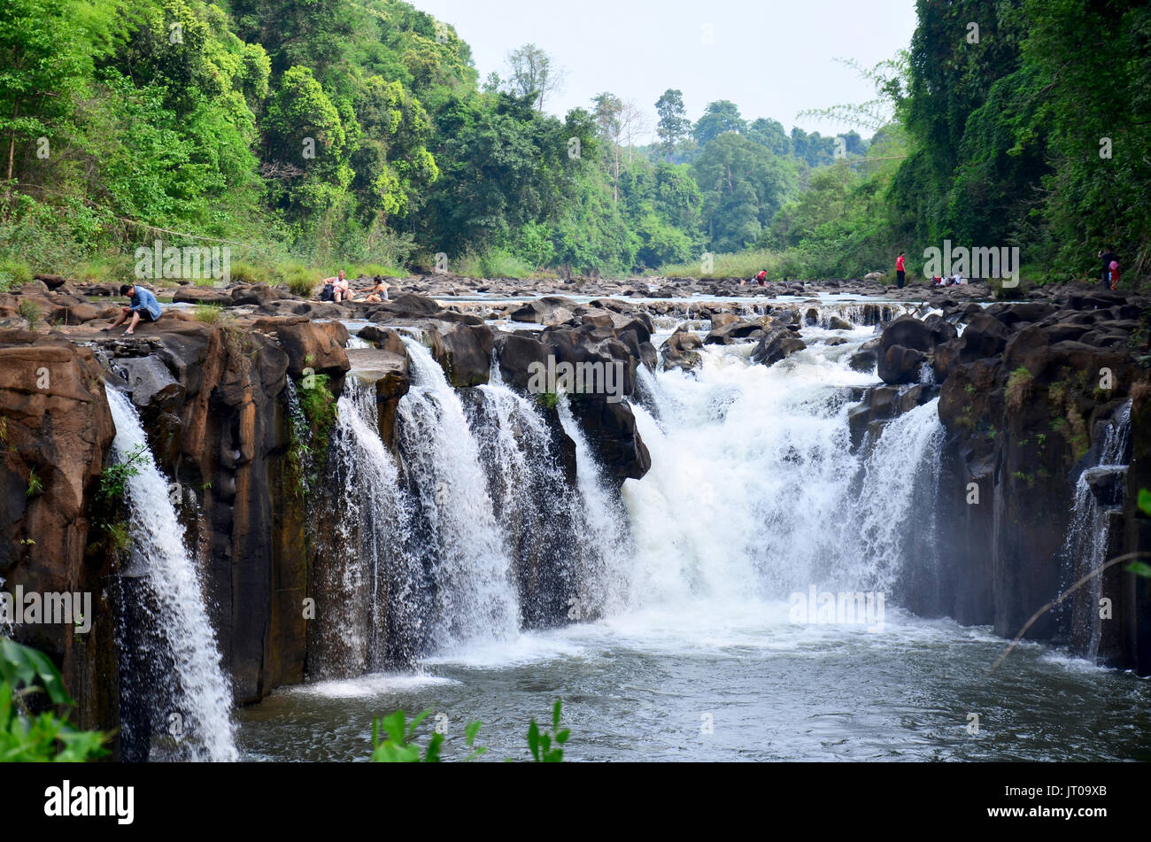Motion and flowing water of Tad Pha Suam waterfall in Pakse, Champasak ...