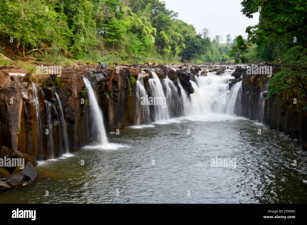 Motion and flowing water of Tad Pha Suam waterfall in Pakse, Champasak ...