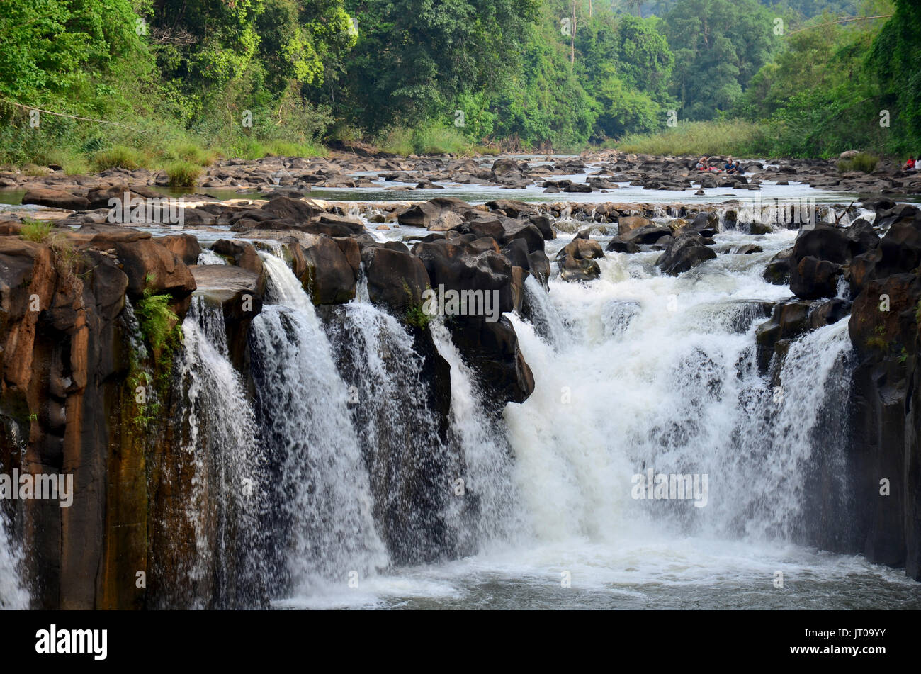Motion and flowing water of Tad Pha Suam waterfall in Pakse, Champasak ...