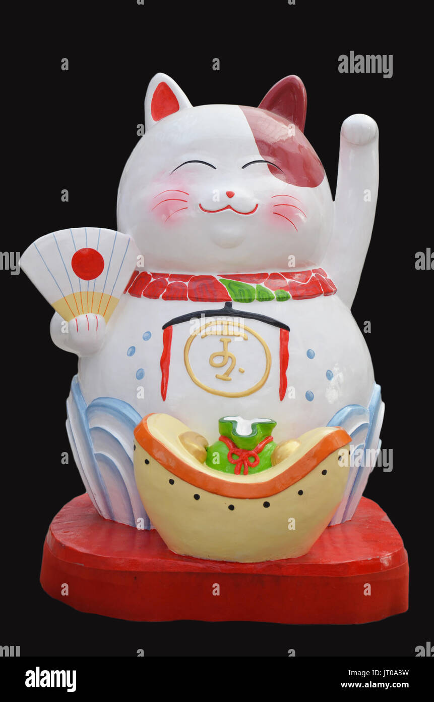 Japanese maneki neko lucky welcoming cat on black background Stock ...