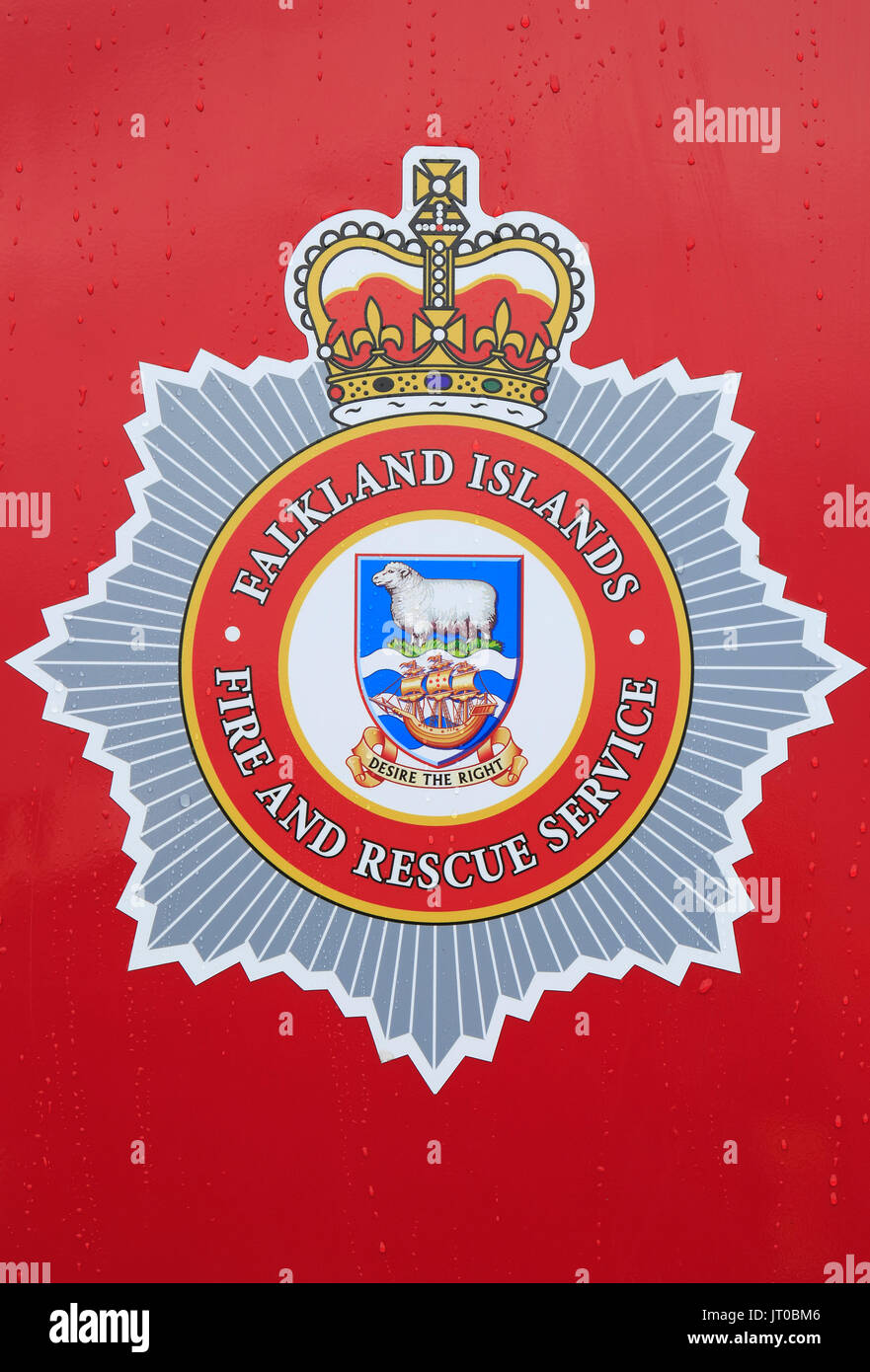 Close up on vehicle of coat of arms sign for Fire and Rescue Service ...