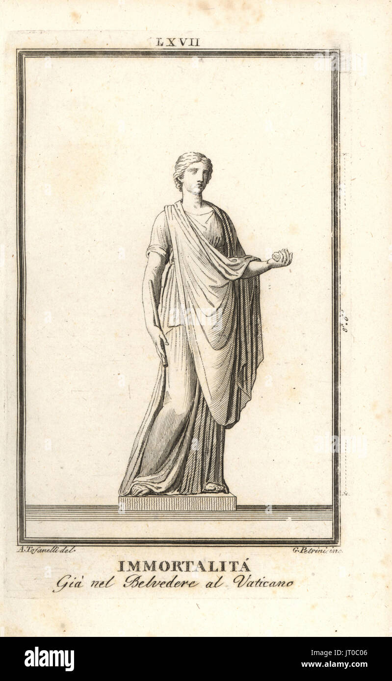 Statue of Immortalita or Immortality wearing a himation (cloak) and ...