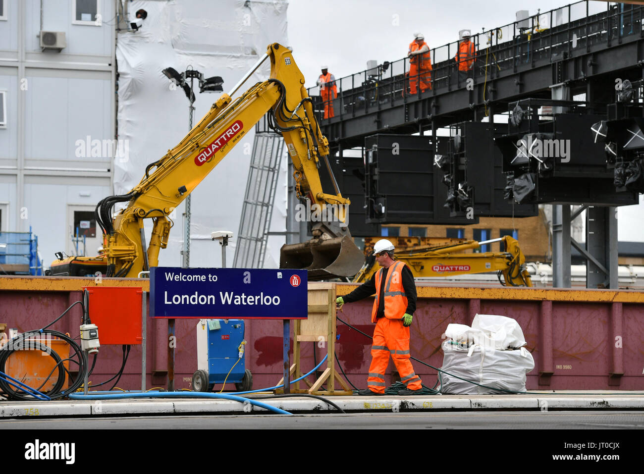 Engineering work is carried out at Waterloo Station in London in a ...
