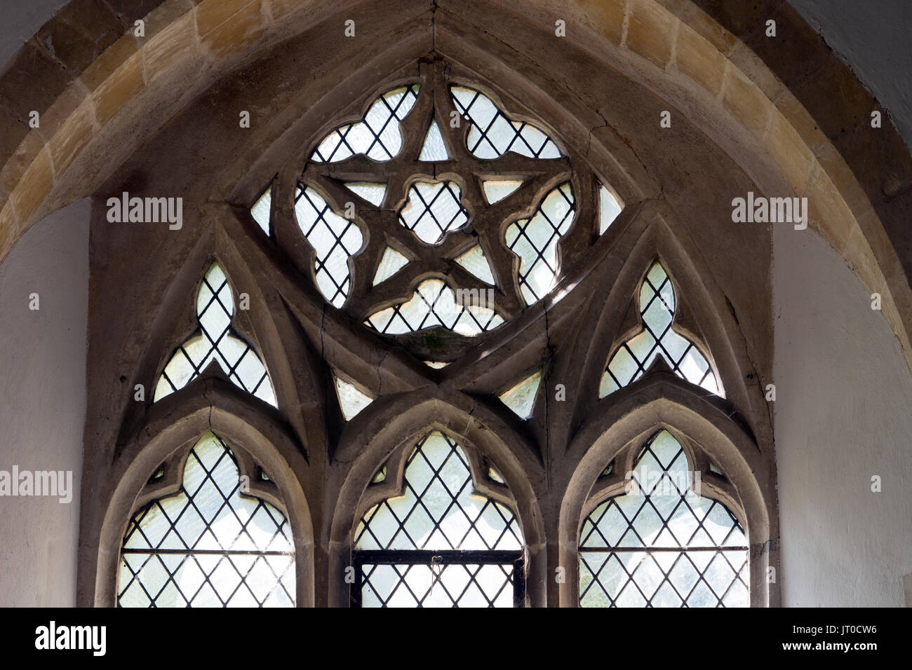 South aisle window tracery including a pentagram, St. Botolph`s Church ...