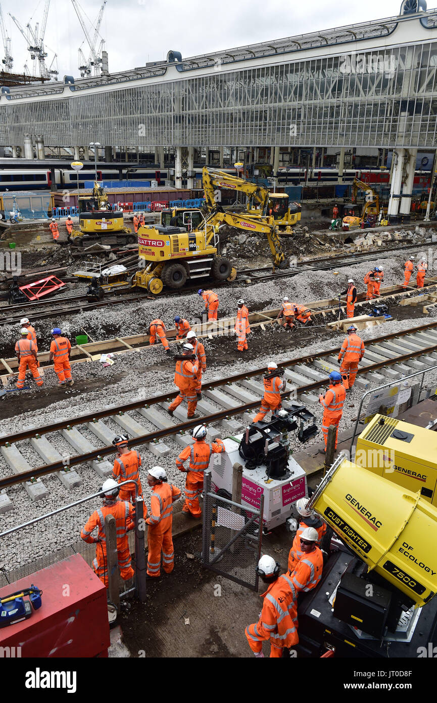 Engineering work continues at Waterloo Station in London in a major ...