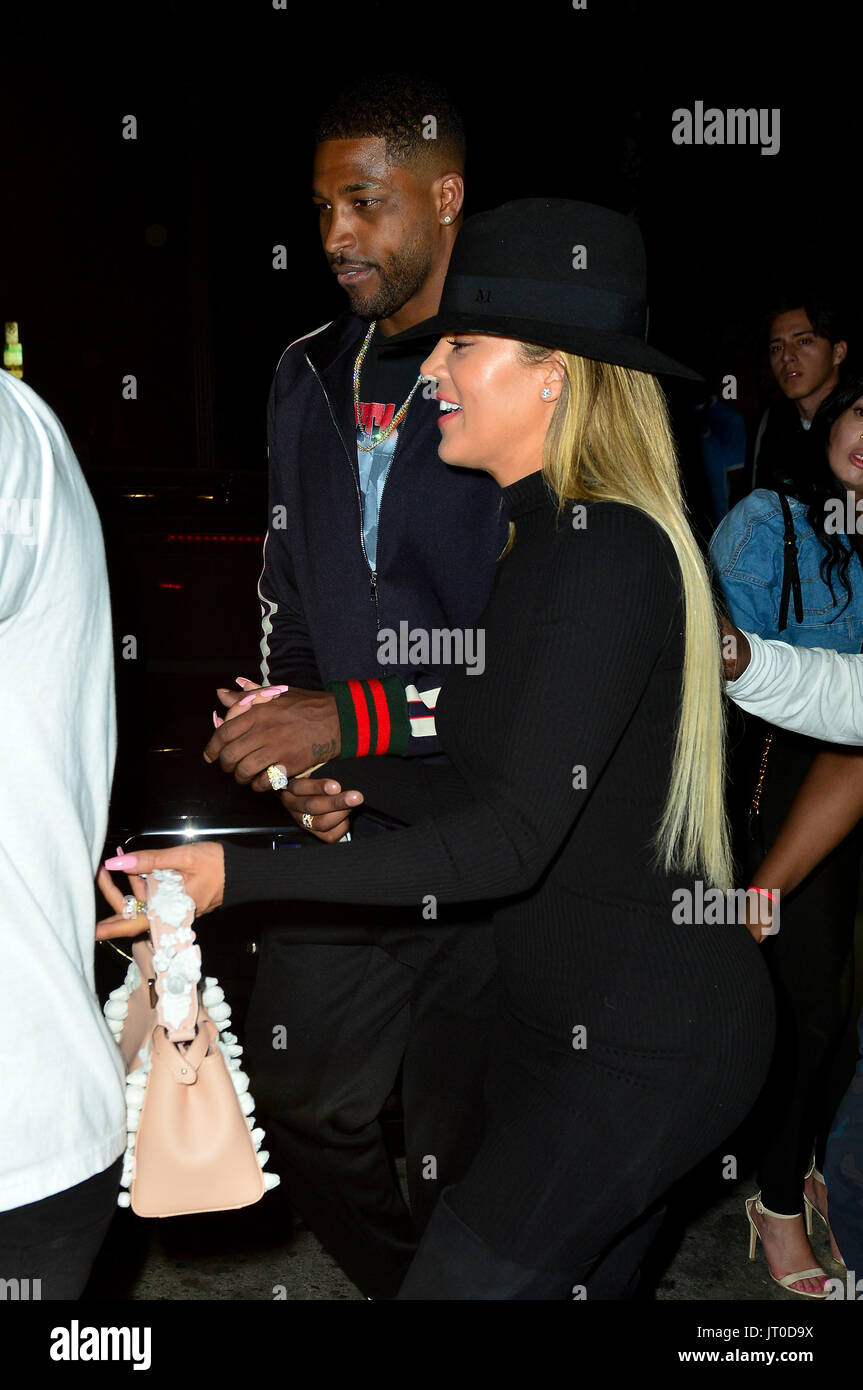 Khloe Kardashian and boyfriend Tristan Thompson leaving Lure Night Club ...