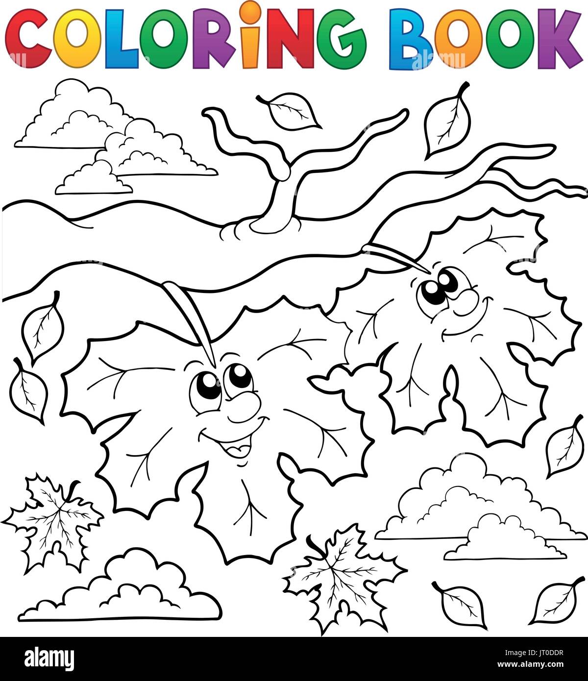 Coloring book happy autumn leaves - eps10 vector illustration Stock ...