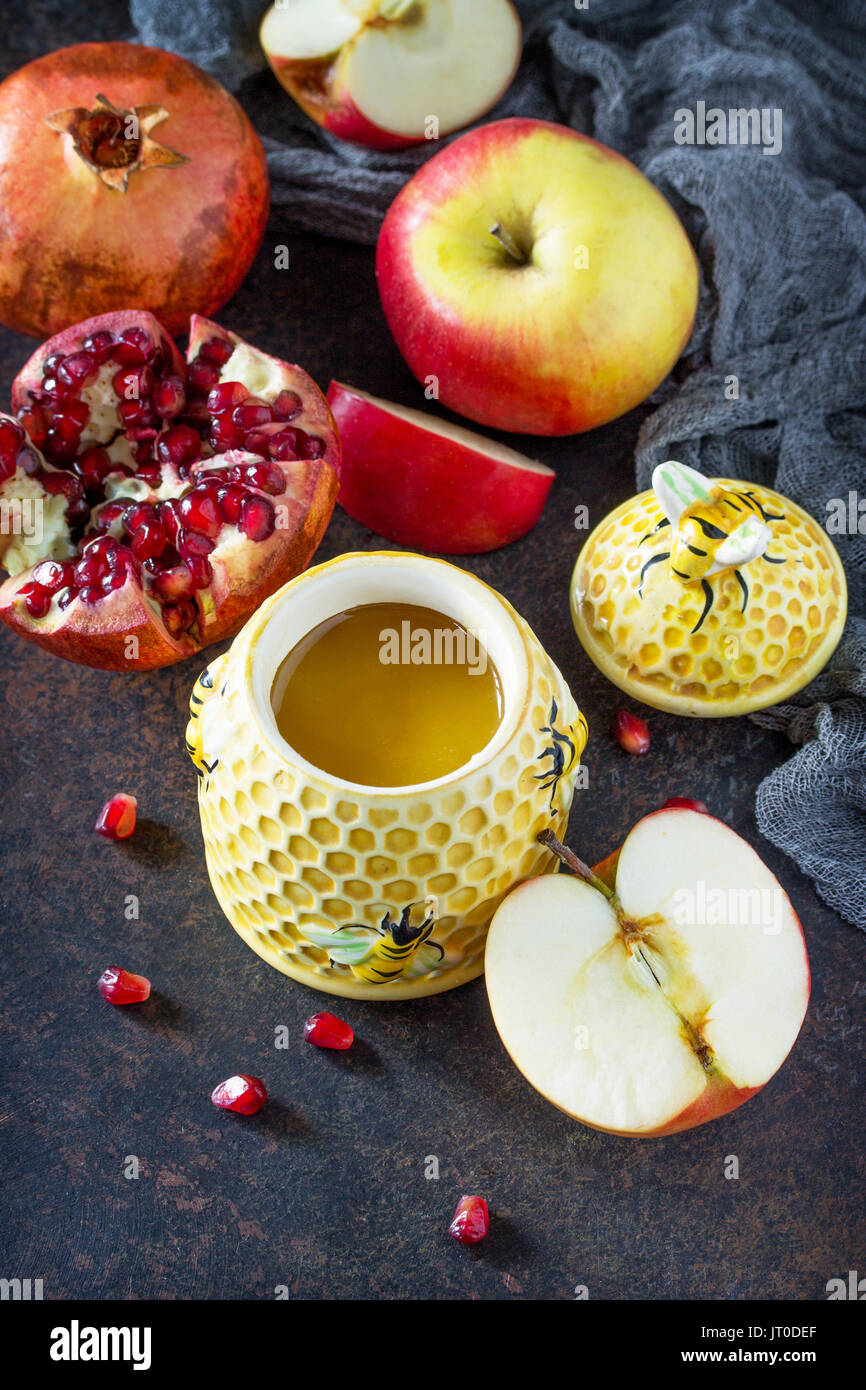 The concept of Rosh hashanah (Jewish New Year). Traditional holiday ...
