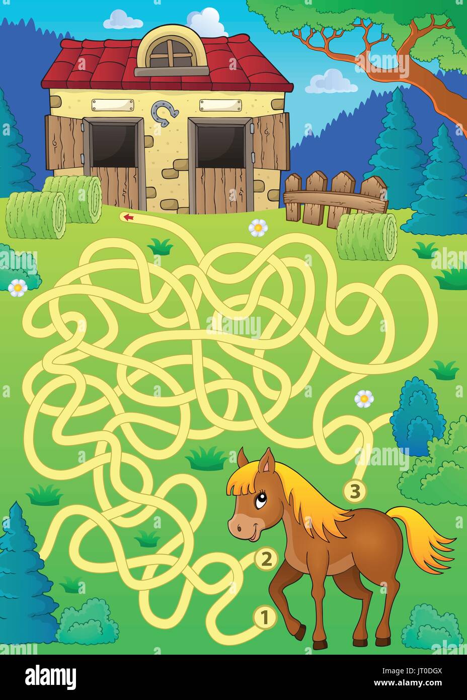 Maze 33 with horse theme - eps10 vector illustration Stock Vector Image ...