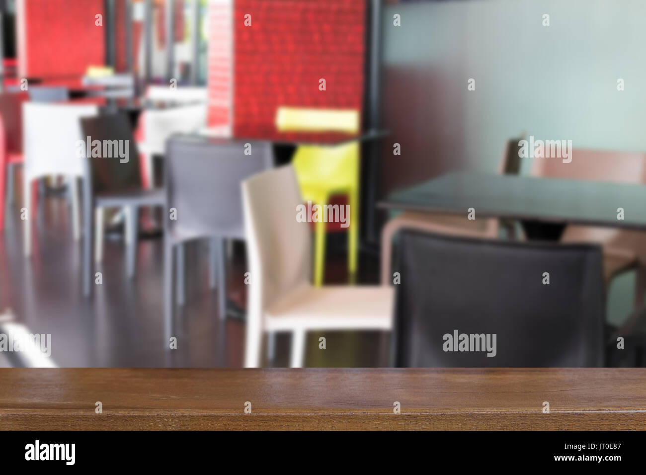 colorful plastic table and chair in cafeteria, restaurant, cafe coffee ...