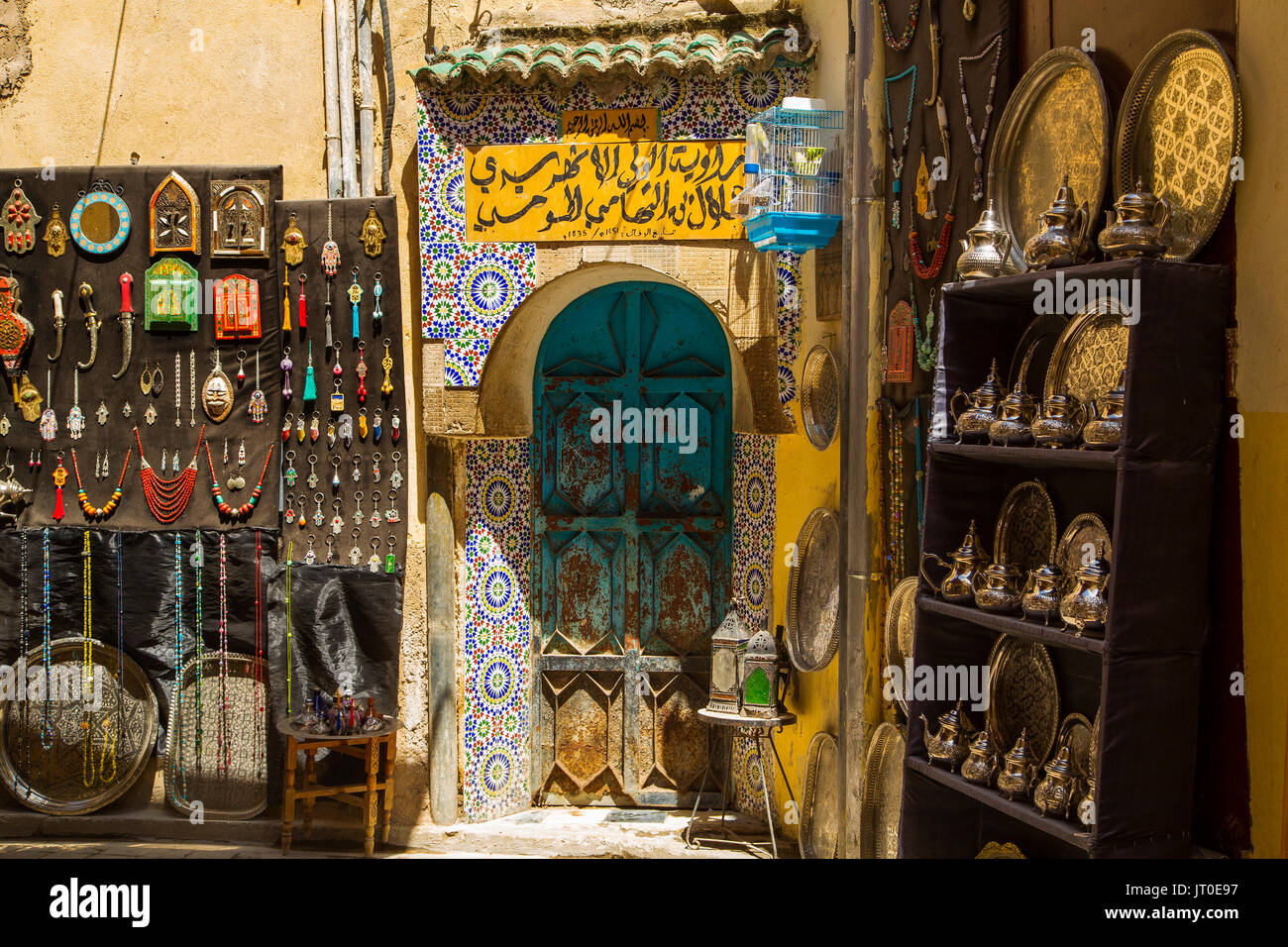Moroccan pottery and handicraft shop. Souk Medina of Fez, Fes el Bali ...