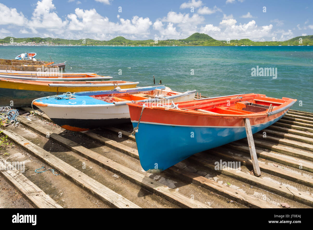 colorful fishing boats in Martinique, Baie du Marin., Caribbean Stock ...